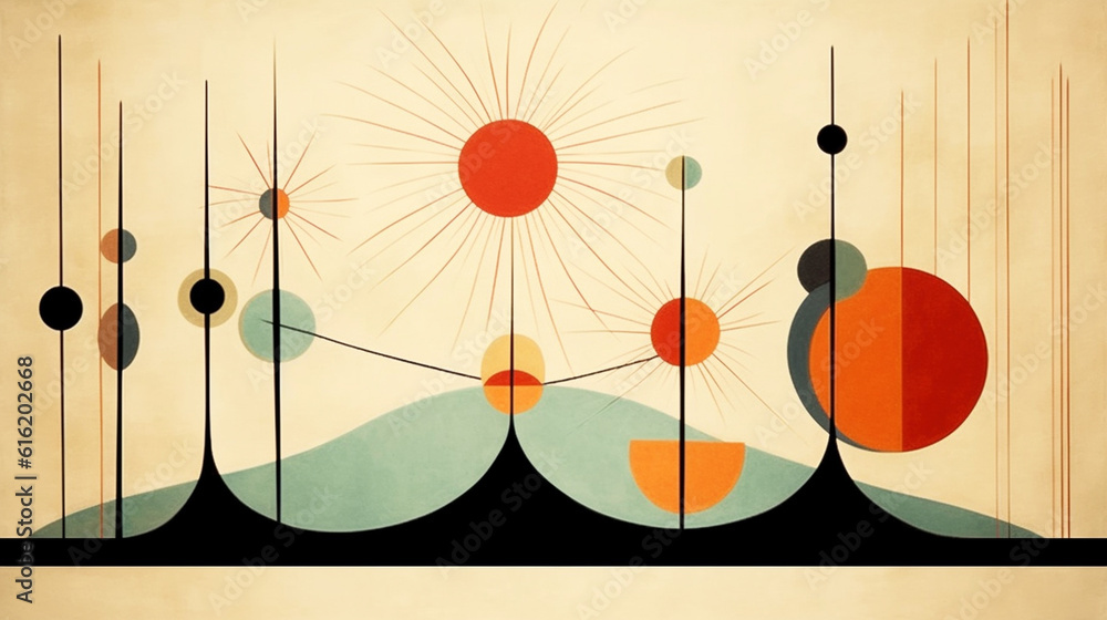 Vintage Atomic Mid Century Modern Art Print - Blue, Orange, Green ...