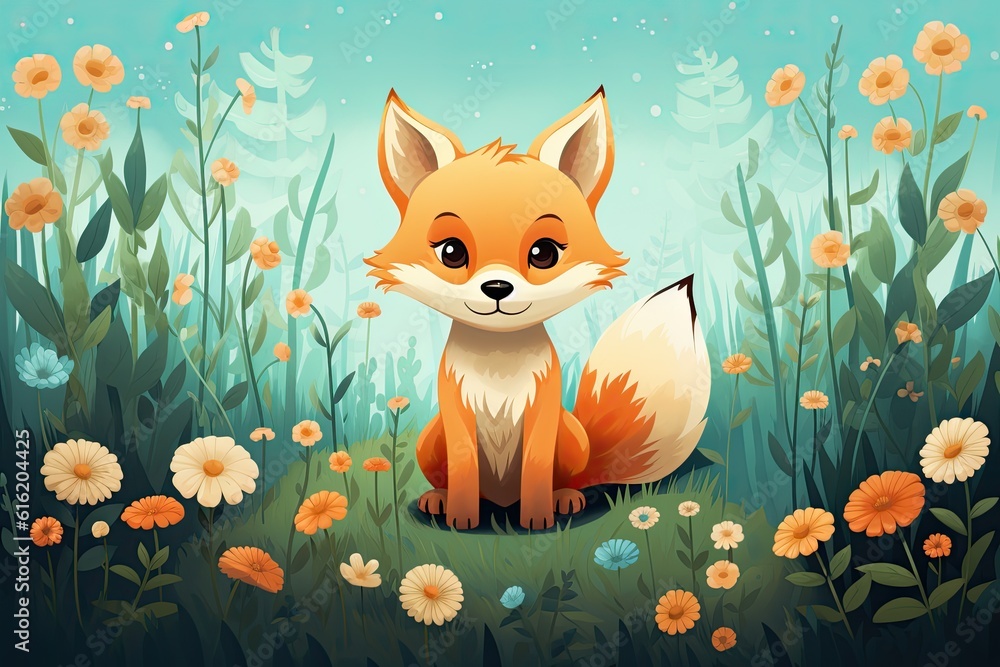 cartoon illustration with the color palette of "turquoise, orange, and ...