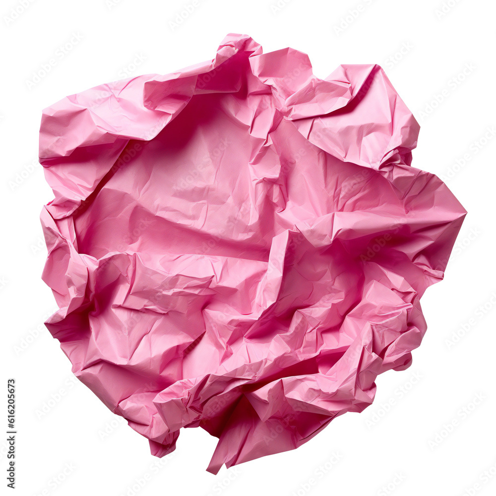 Paper. A piece of crumpled, pink paper. Isolated on transparent ...