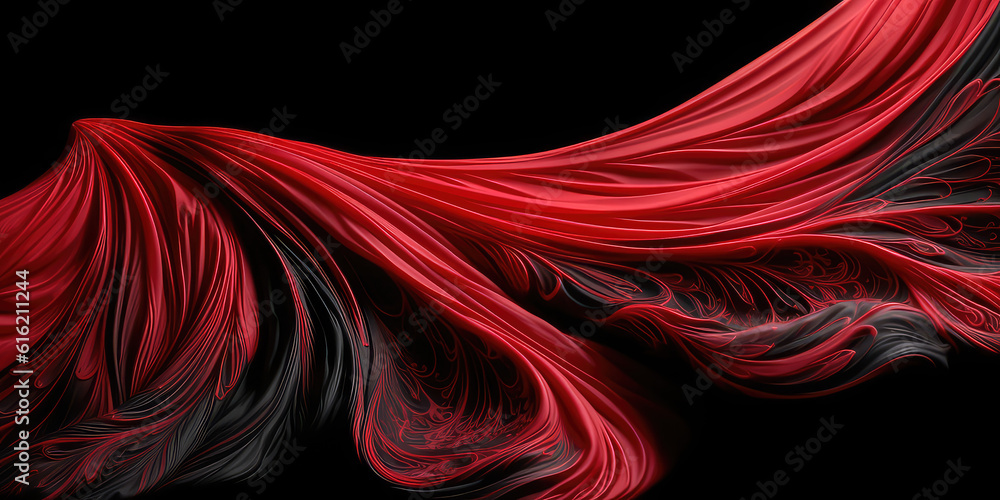 Red drape falling like wings isolated on black background. A beautiful ...