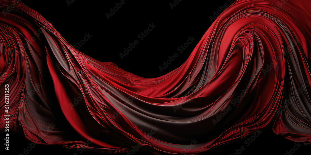 Red drape falling like wings isolated on black background. A beautiful ...