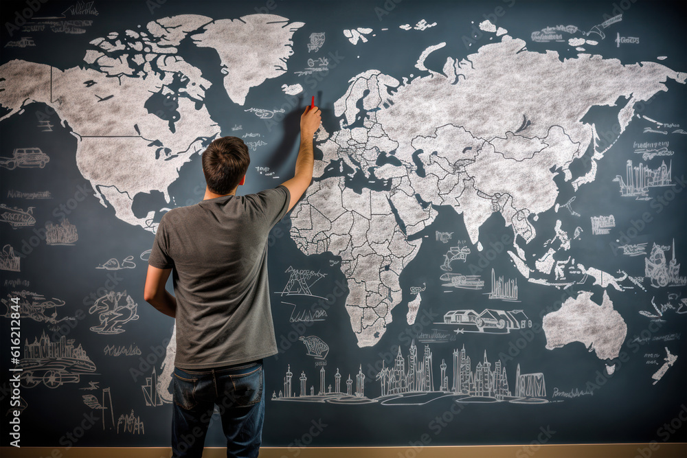 Global Vision: World Map Drawing on Whiteboard, AI generated Stock ...