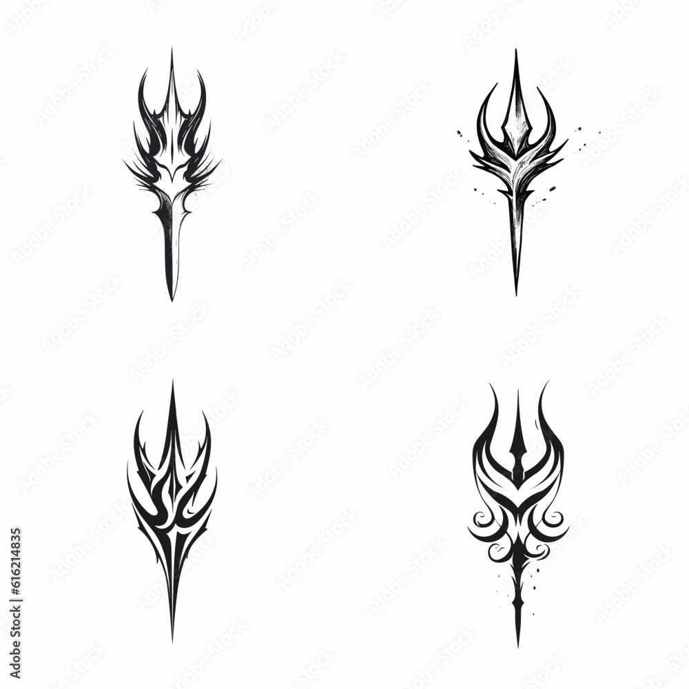 Trident in a simplistic 2d style black and white sketch on a white ...