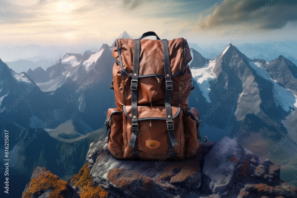 Trekking through mountains with backpack. Journey and the serenity of ...