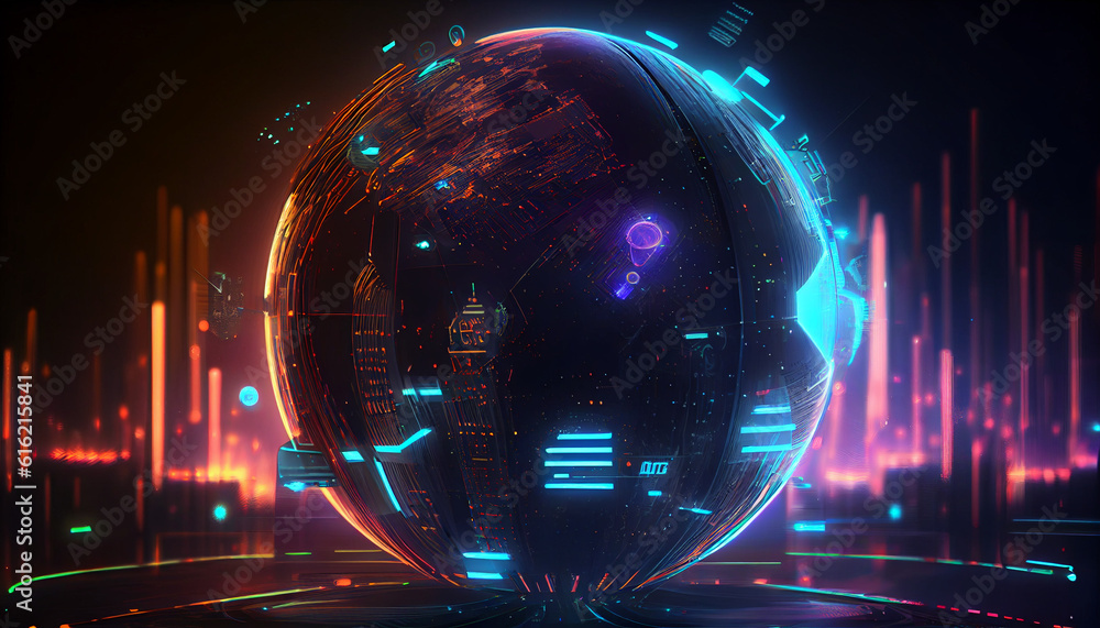 Metaverse digital world cyber space 3D rendering background, neon ...