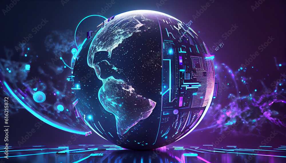 Metaverse digital world cyber space 3D rendering background, neon ...