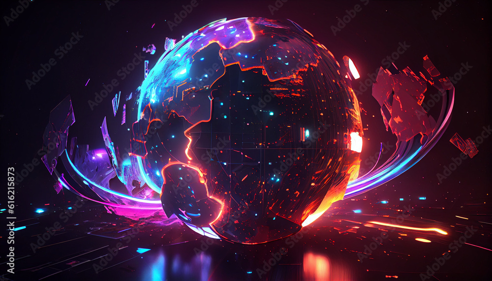 Metaverse digital world cyber space 3D rendering background, neon ...