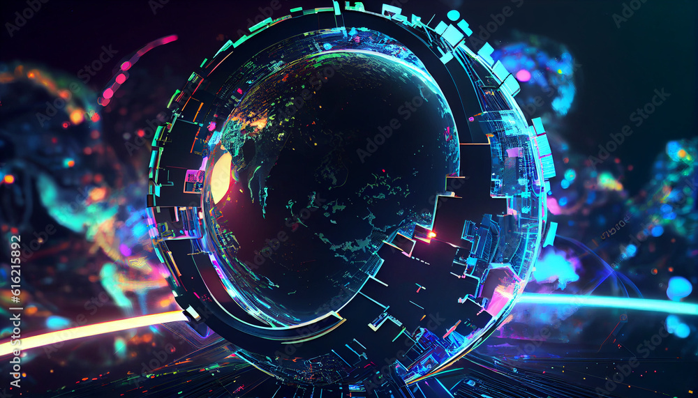 Metaverse digital world cyber space 3D rendering background, neon ...