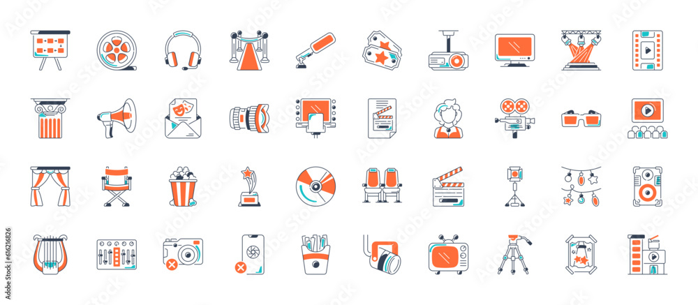 Vetor de Cinema icon set. Theater Movie sign collection. Set of cinema ...