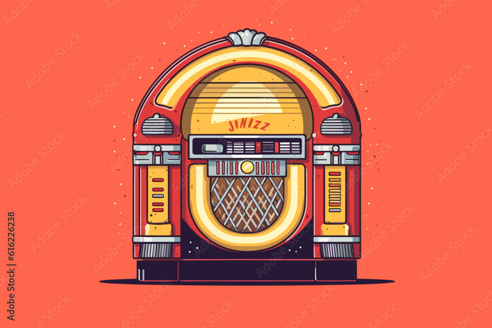 Hand-drawn cartoon Jukebox flat art Illustrations in minimalist vector style Stock Vector ...