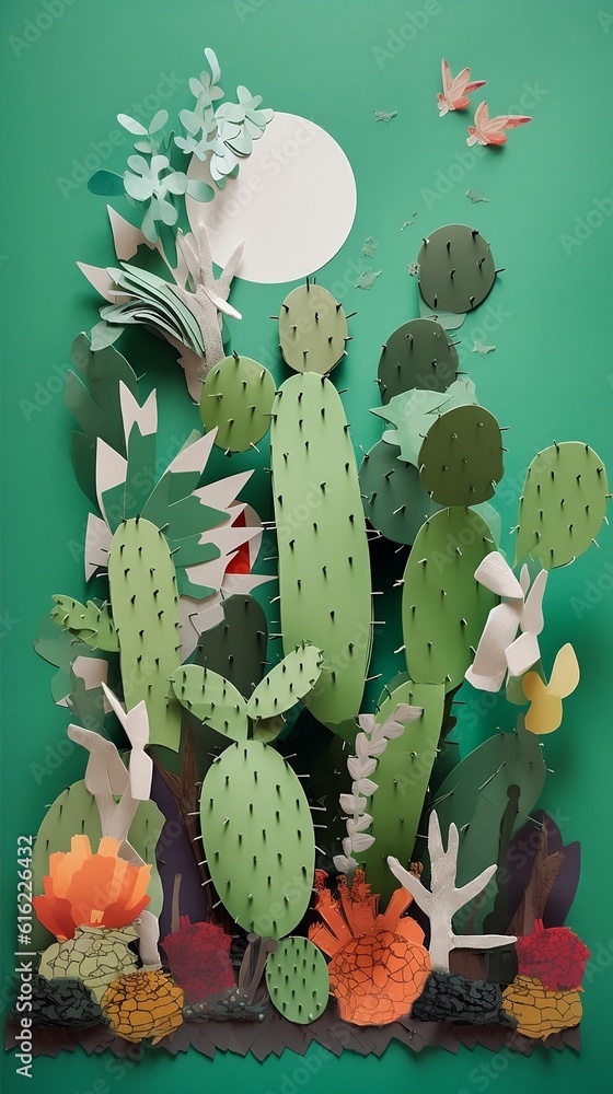 Cactus growth stages in collage style, paper pieces with stickers ...