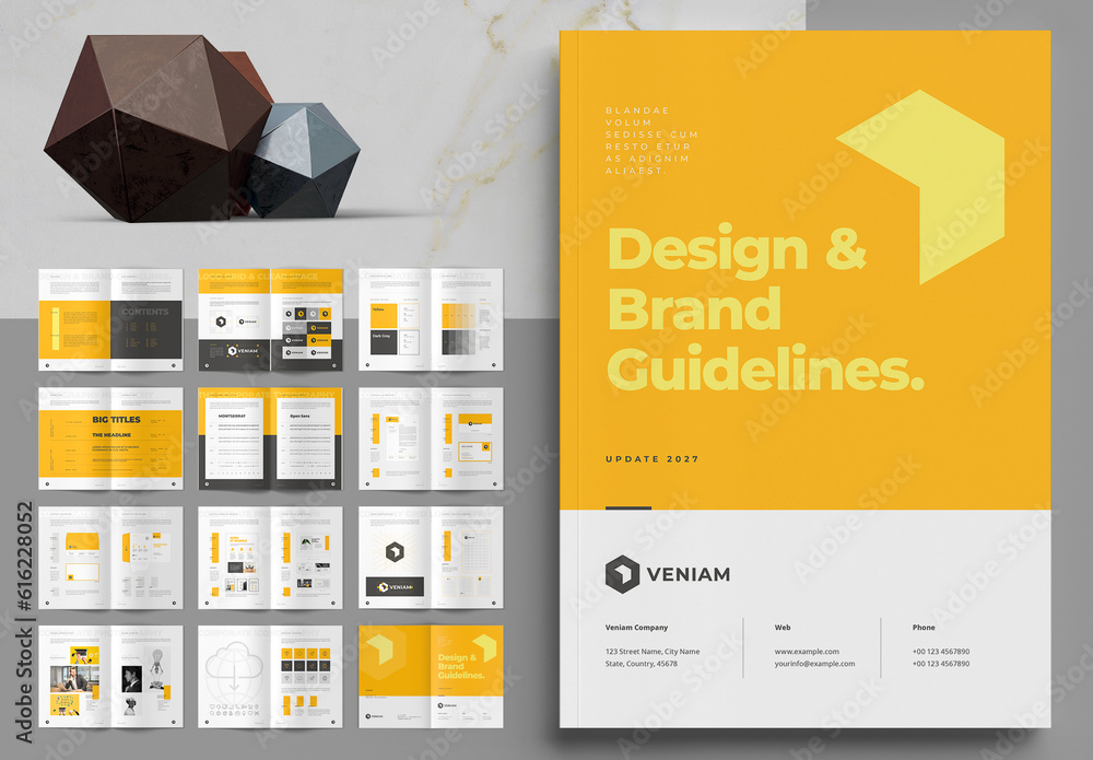 Brand Guideline Layout with Yellow Accents Stock Template | Adobe Stock