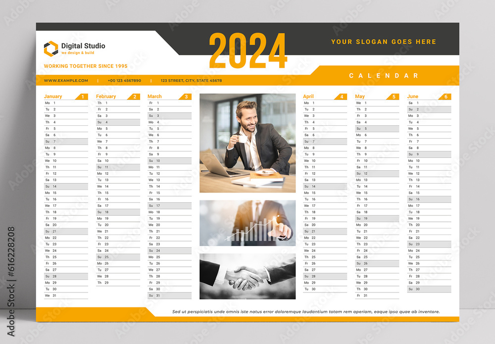 Calendar Planner 2024 Layout with Orange Accents Stock Template | Adobe ...