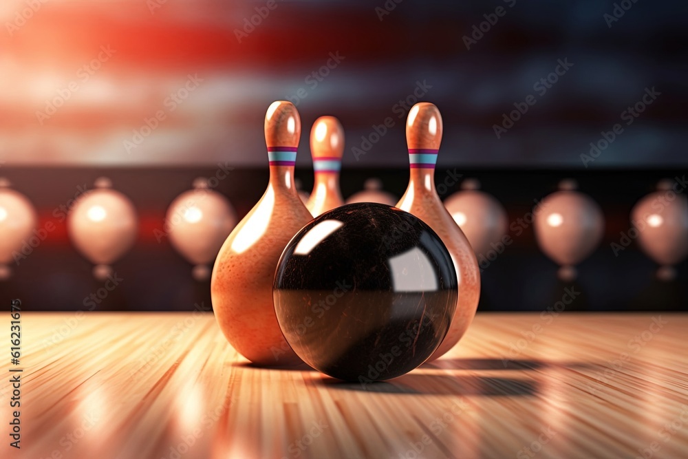 Bowling ball with skittles,bowling background. Created with Generative ...