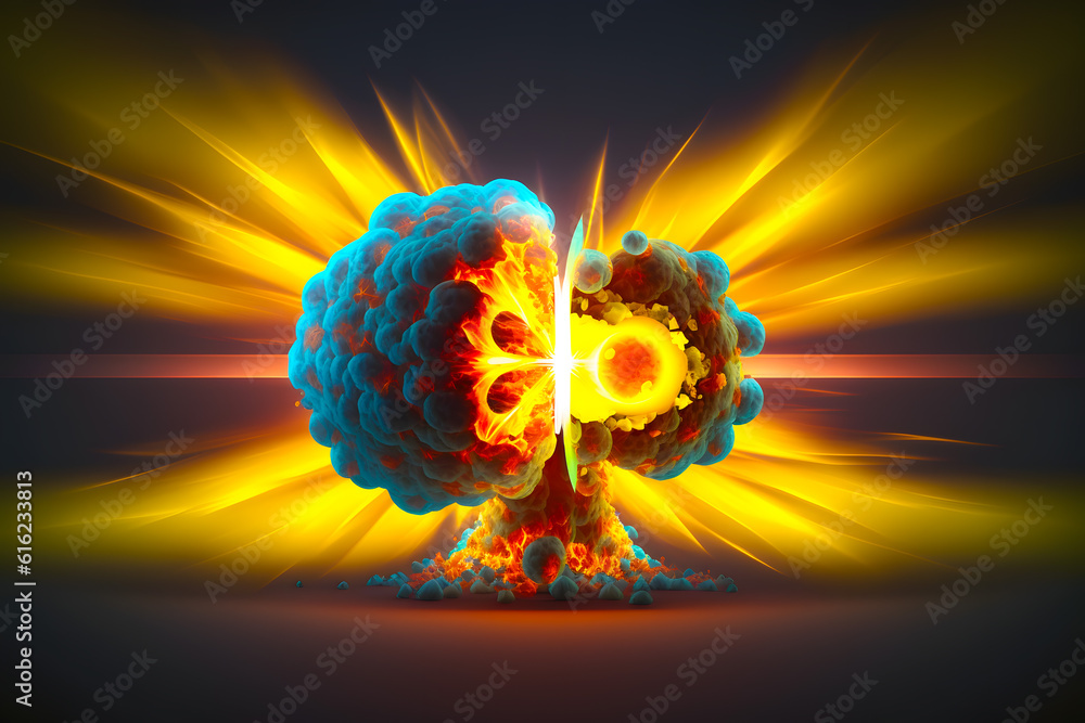 Collision of nuclei of elementary particles, image of nuclear reactions ...