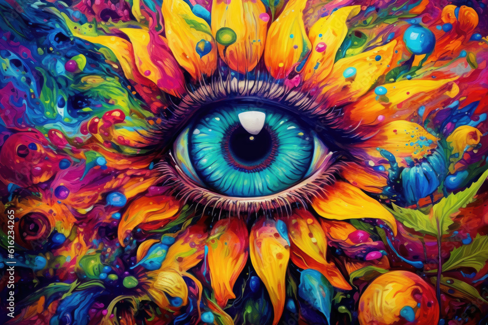Abstract picture of the eye in the sunflower. Surrealism style ...