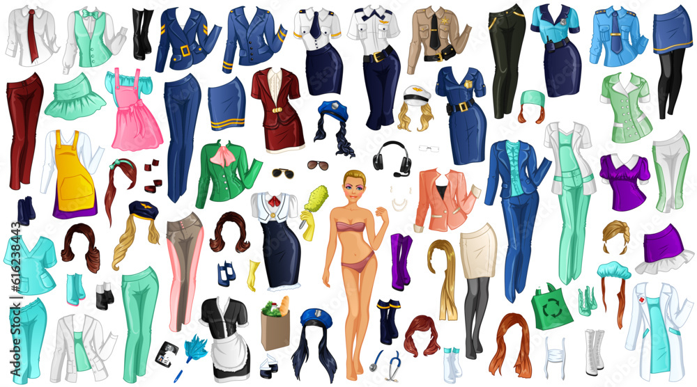 Career Paper Doll with Cashier, Pilot, Cop, Doctor, Politician and ...