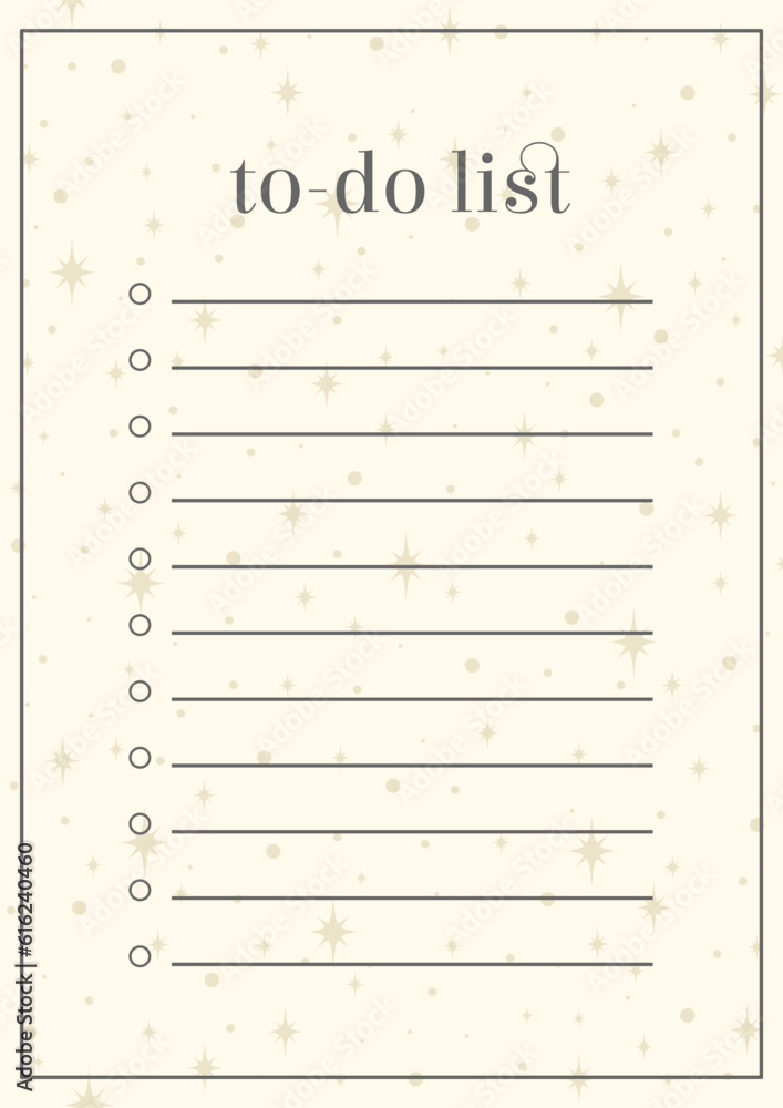 Vetor de To-do list worksheet design template with starry sky. do Stock ...