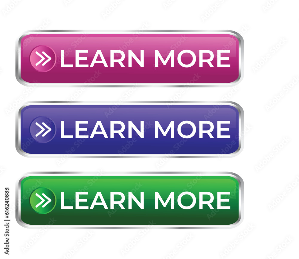 Learn More Button Set, Realistic 3D Glossy And Shiny Buttons For Label ...