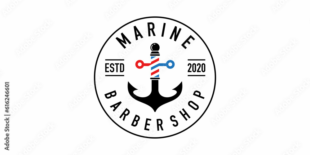 marine barber shop logo design icon symbol vector illustration. label ...