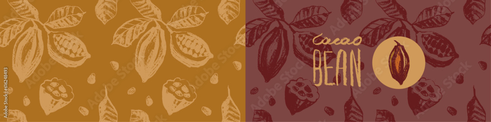 Vector Cocoa fruits pattern seamless with cocoa bean hand drawn ...