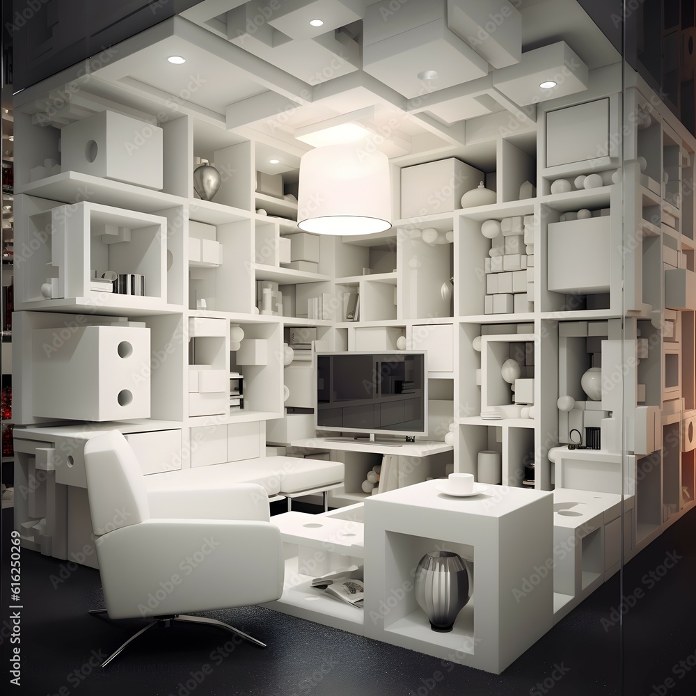 Modern architectural image of interior design with cubes as a design ...