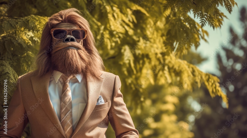 cool sasquatch wearing business suit and sunglasses portrait, created ...
