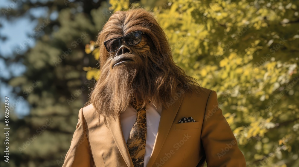 cool sasquatch wearing business suit and sunglasses portrait, created ...