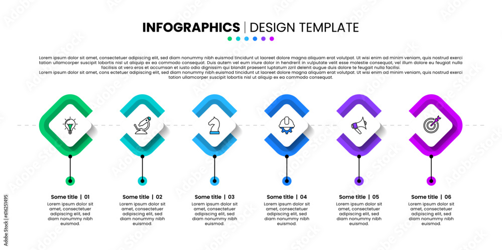 Infographic template. 6 squares in a line with icons Stock Vector ...