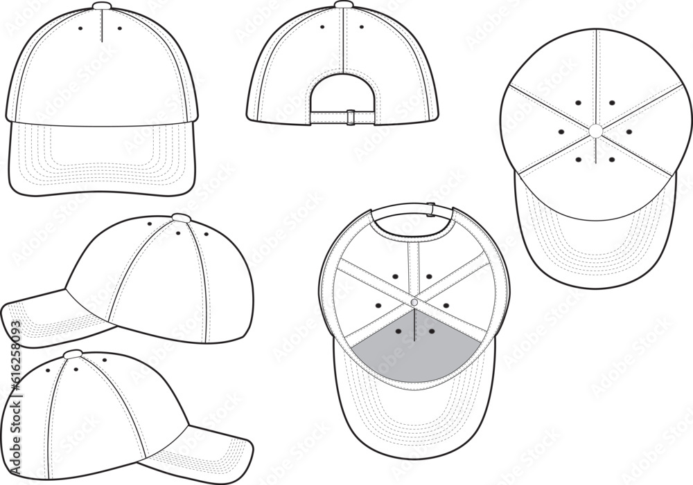 Five Panel Baseball Hat Technical Drawing Illustration Blank Streetwear ...