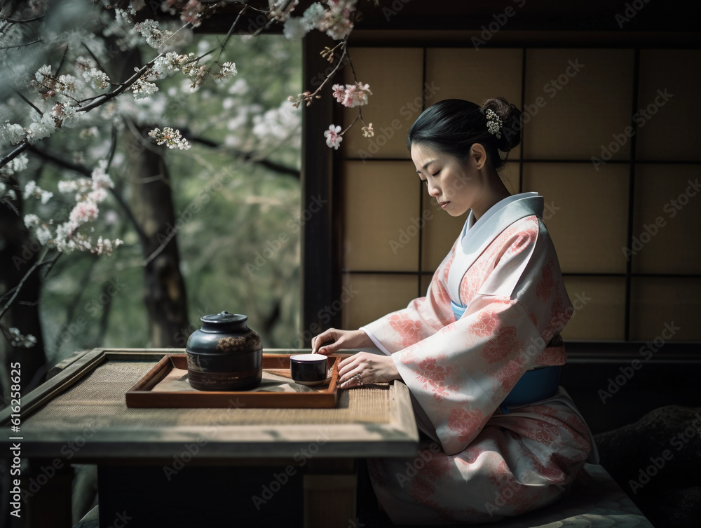 Traditional Japanese tea ceremony in an ancient Kyoto temple garden ...