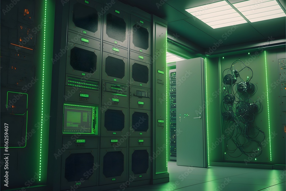 Foto de light green Server Room. Realistic, highly detailed, rendered ...