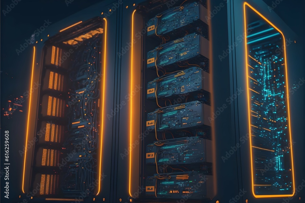 Working Data Center Full of Rack Servers and Supercomputers, Modern ...