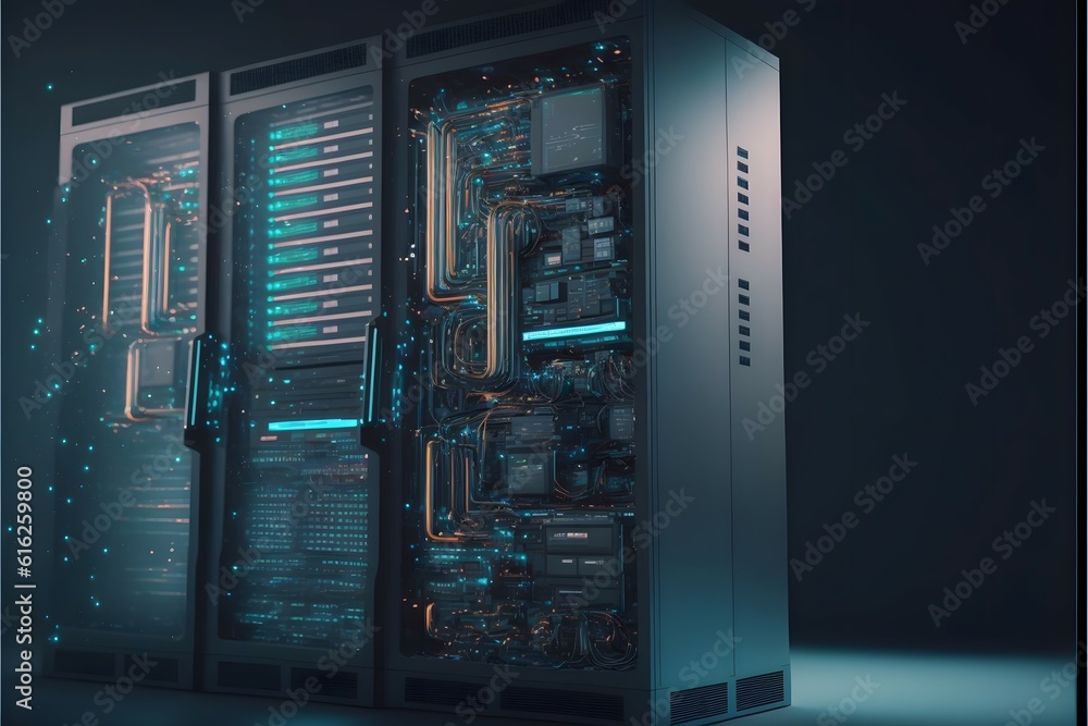 Working Data Center Full of Rack Servers and Supercomputers, Modern ...