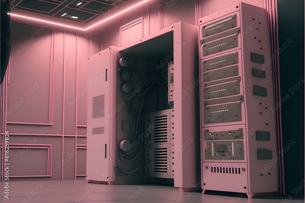 Foto de light pink Server Room. Realistic, highly detailed, rendered ...
