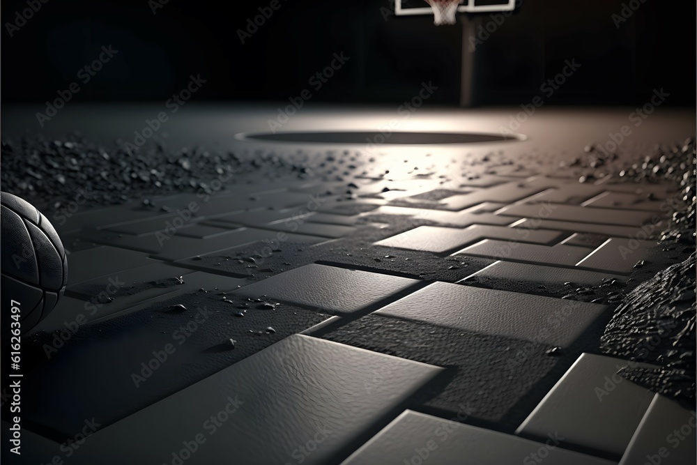 Basketball court made of black stone, Sport arena. Realistic, highly ...
