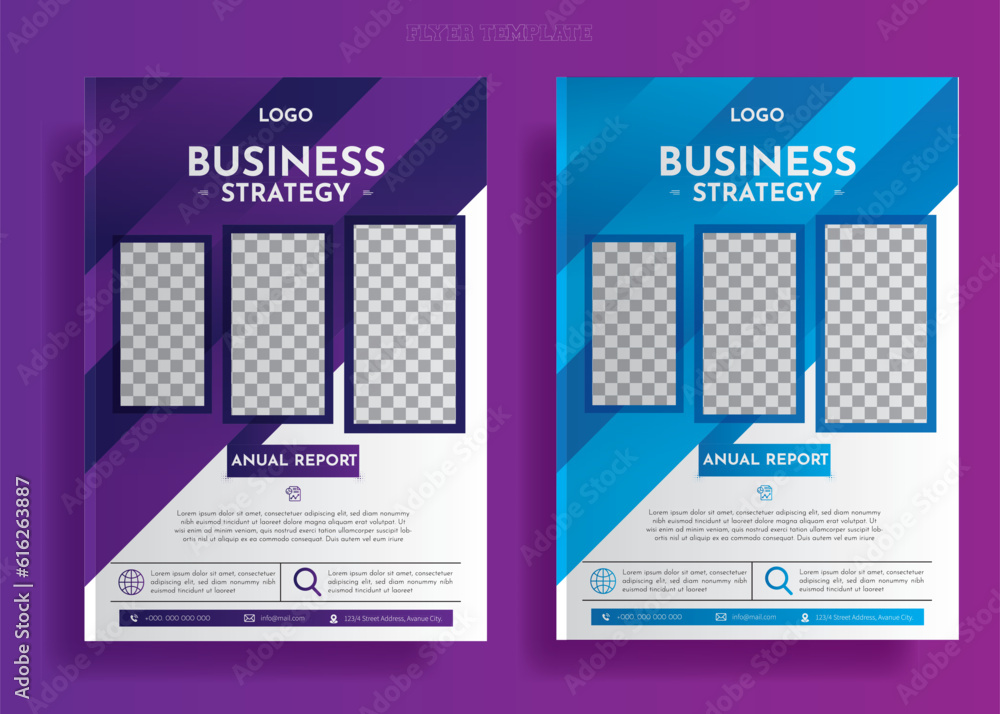 Business Strategy annual report flyer template design, corporate ...