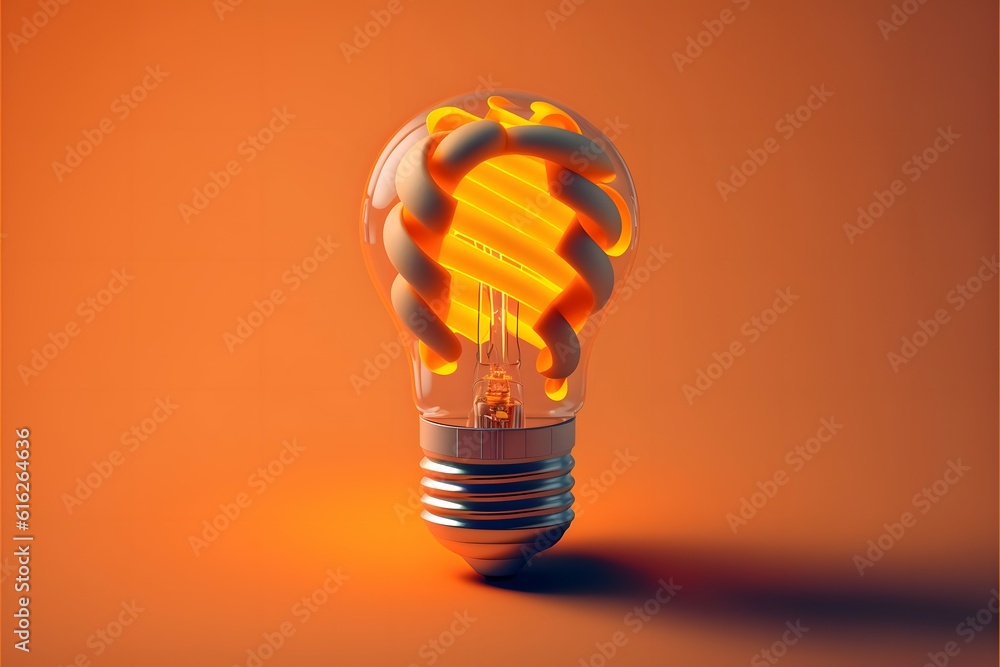 a Light bulb idea concept top view on orenge background. 3D rendering ...