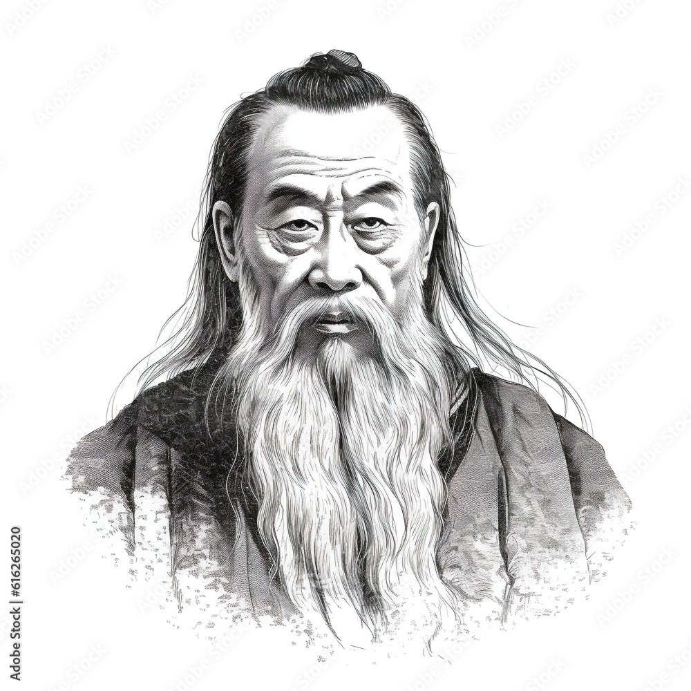 Black and white vintage engraving, headshot portrait of Confucius (Kong ...