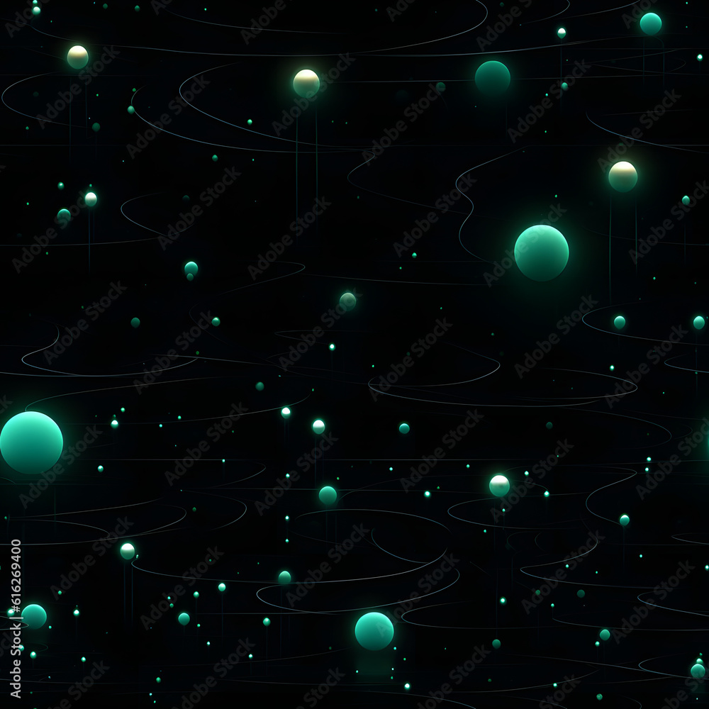 Glowing orbs of light floating in a pitch-black sky Stock Illustration ...