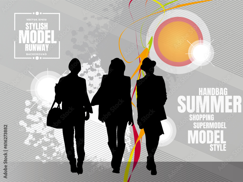 Vector silhouettes of woman in classic dress standing in different ...