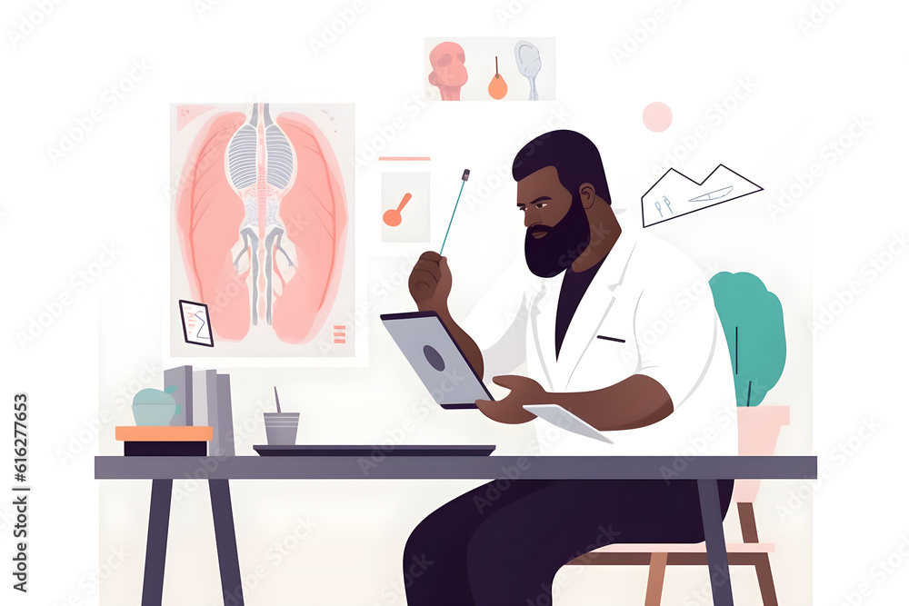 Flat vector illustration bearded african american male in lab coat ...