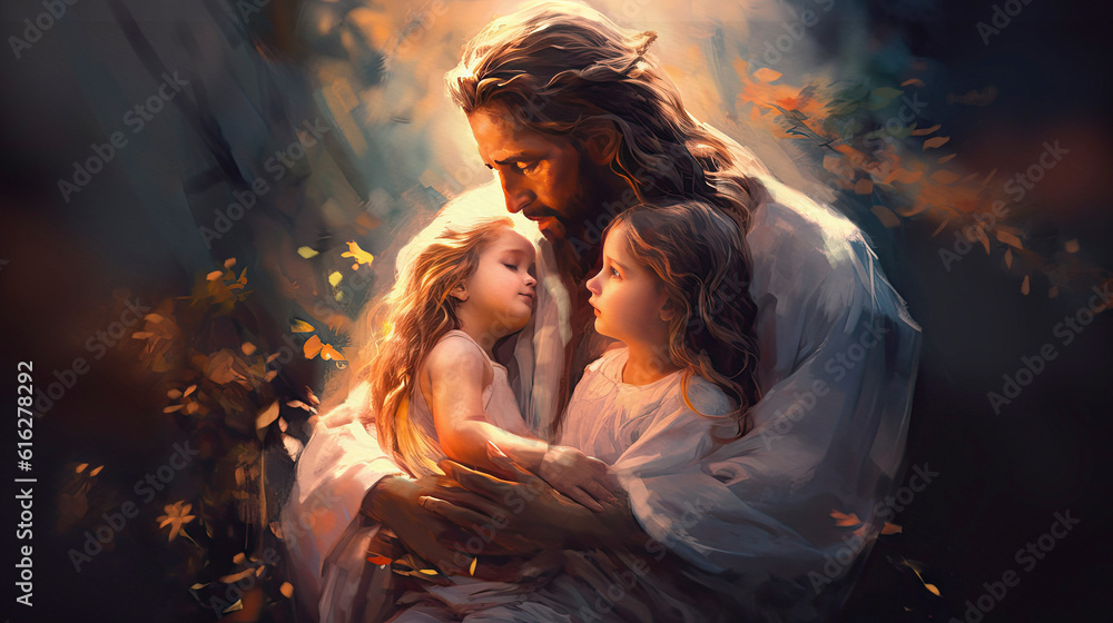 Jesus and child, biblical illustration, generative ai. Stock ...