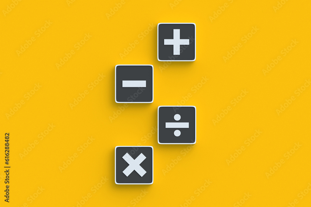 Basic math signs. Mathematical symbols on buttons. Plus, minus ...