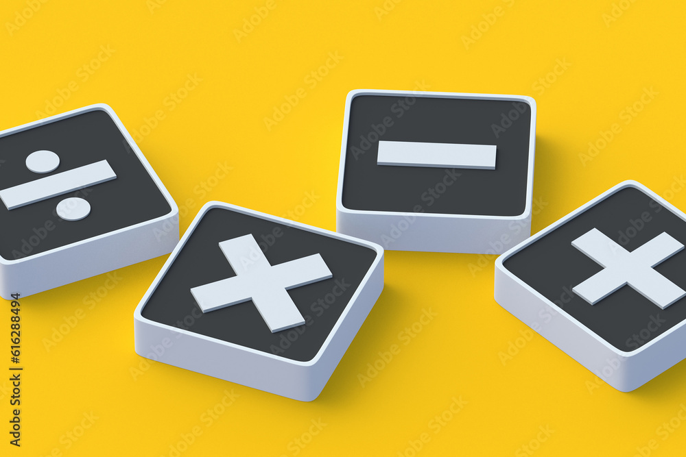 Plus, minus, multiply, divide. Scattered mathematical symbols on ...