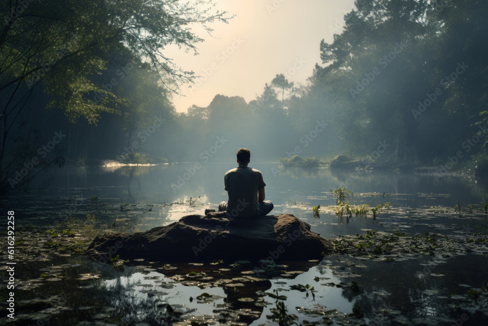 AI generated meditating person Stock Photo | Adobe Stock