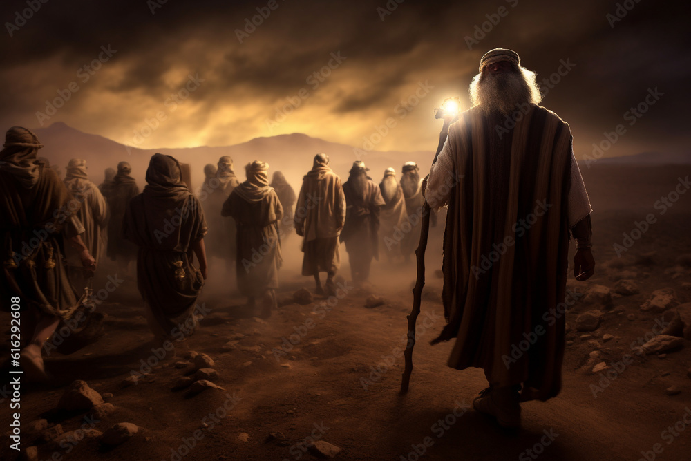 Moses leads the Jews through the desert, Moses led his people to the ...