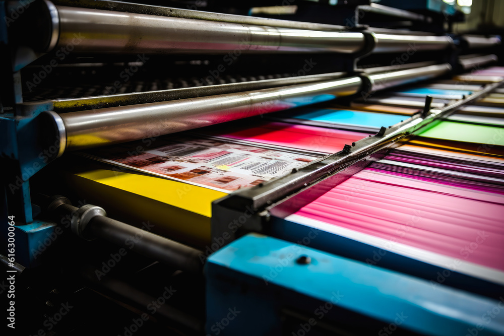 Machine printing colored newspaper, offset printing press, printing in ...