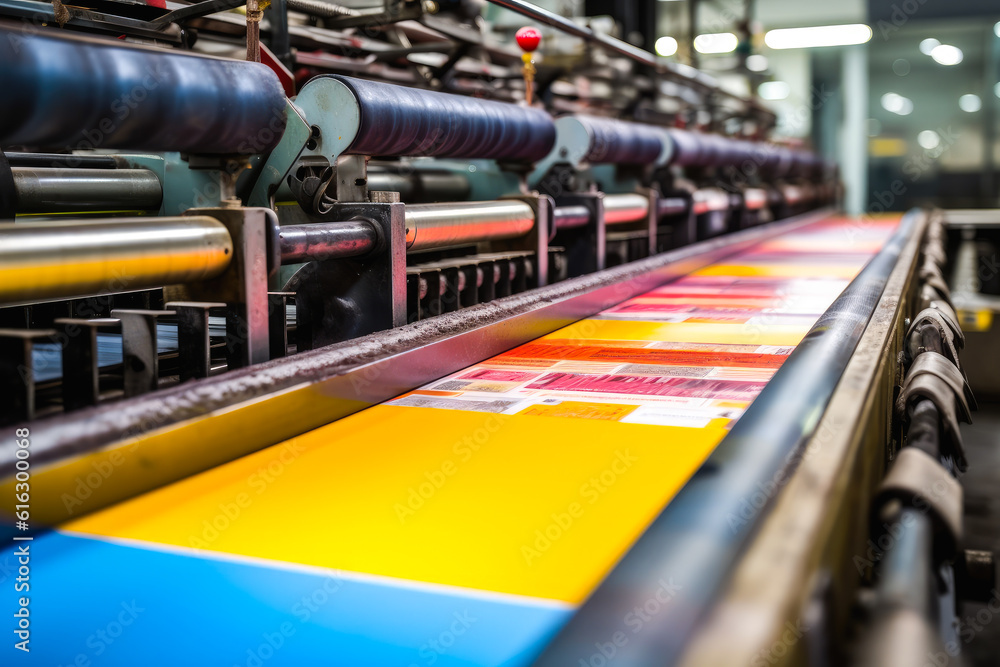 Machine printing colored newspaper, offset printing press, printing in ...