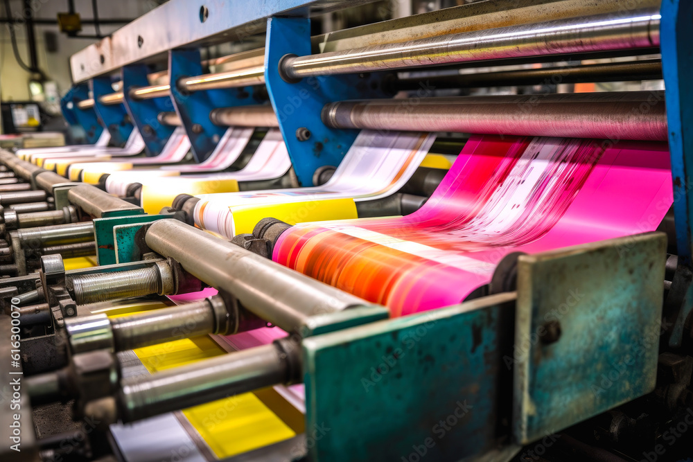Machine printing colored newspaper, offset printing press, printing in ...